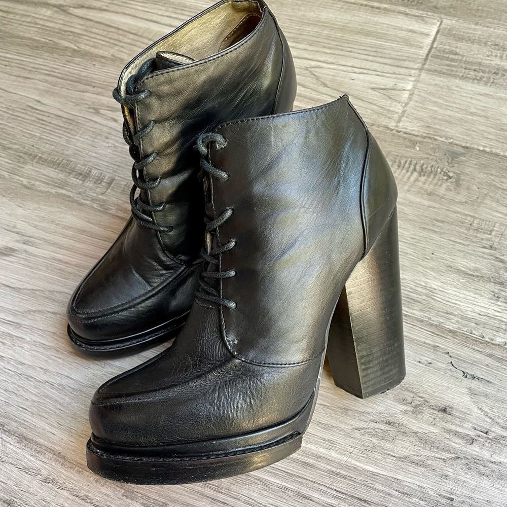 Aldo Platform Stacked Heal Leather Lace Up Boot Black… - Gem